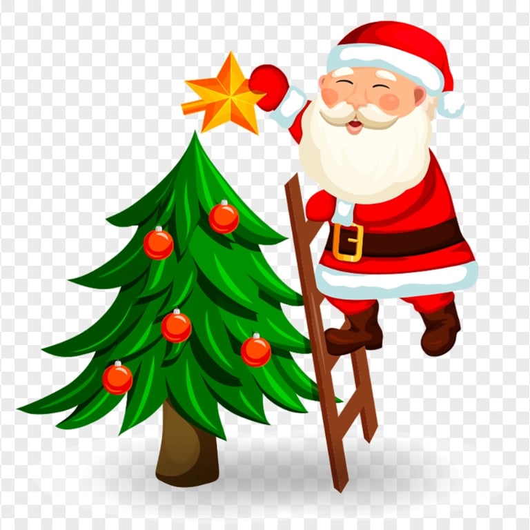Cartoon Santa Putting Christmas Topper Star PNG | Citypng