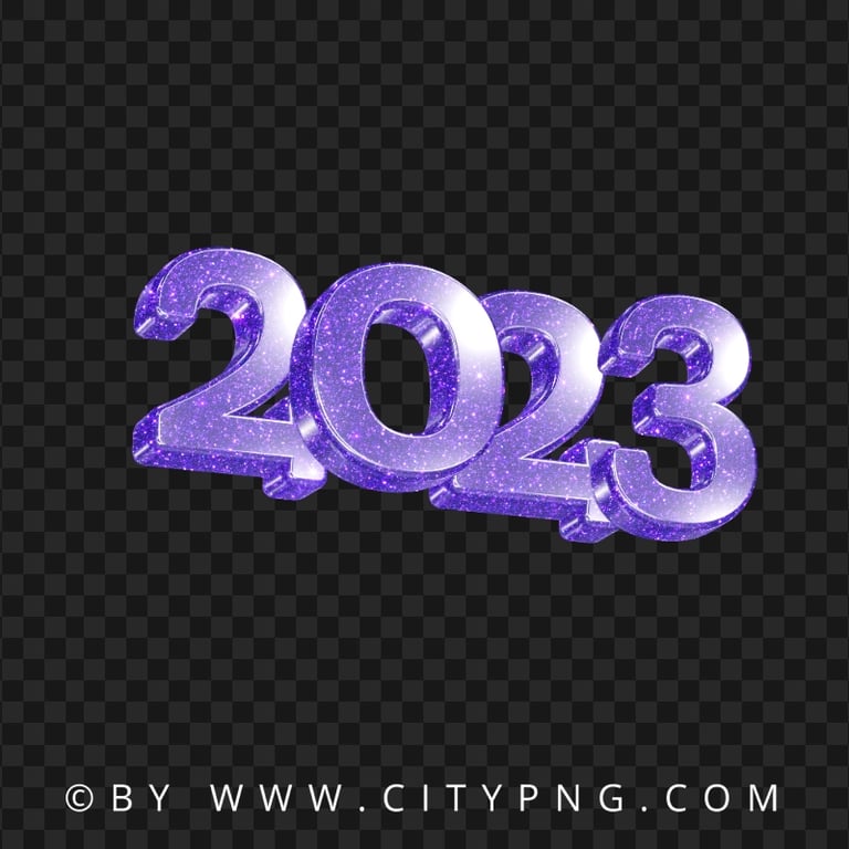 2023 Purple Glitter 3D New Year Text Logo PNG | Citypng