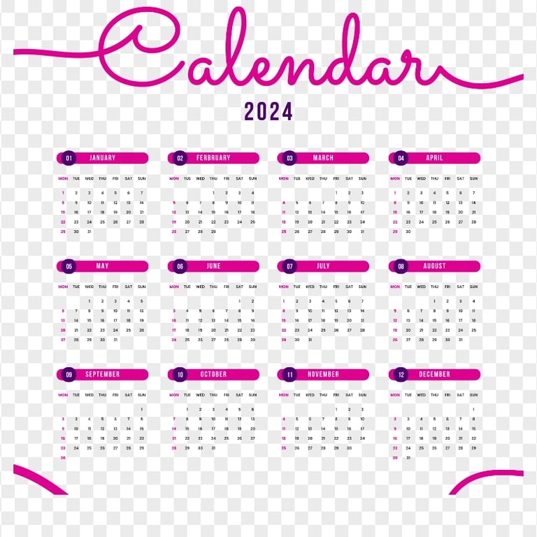 Pink And Purple 2024 Calendar PNG Image HD PNG | Citypng