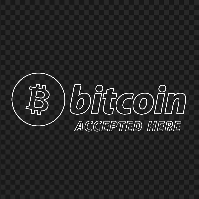 HD Bitcoin Accepted Here White Outline Logo Sign PNG | Citypng