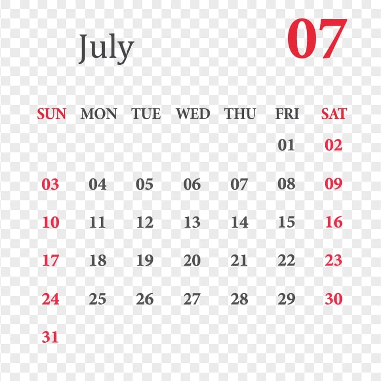 July 2022 Calendar HD PNG | Citypng
