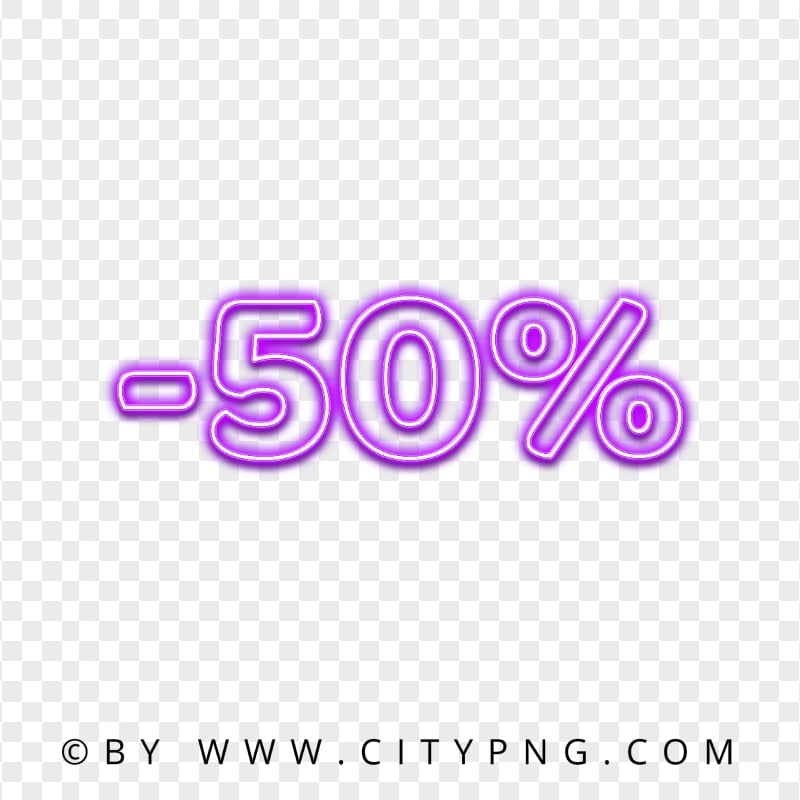 Purple Neon 50 Percent Discount Sign Logo PNG Image | Citypng