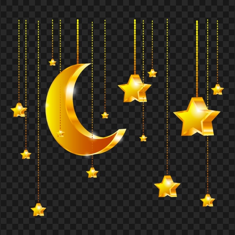 Hanging Decorative Yellow Gold Moon And Stars PNG | Citypng