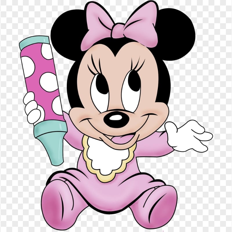 HD Baby Minnie Mouse Sitting Down Holding Crayon PNG | Citypng