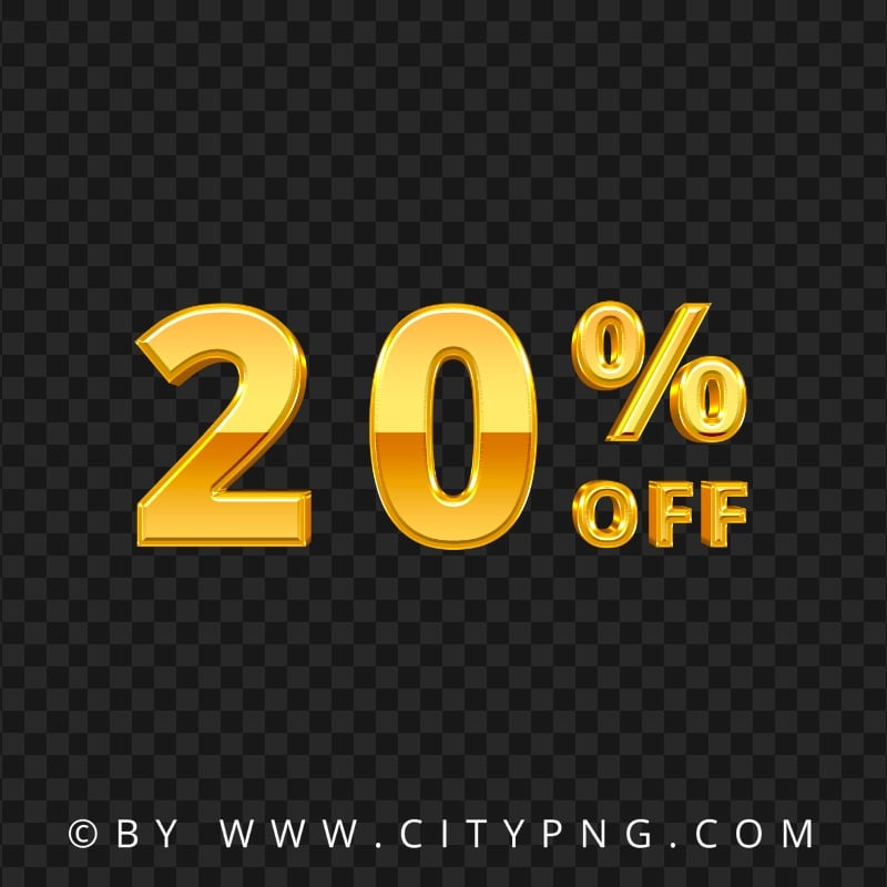Discount 20 Percent OFF Gold Text Sign Logo HD PNG | Citypng