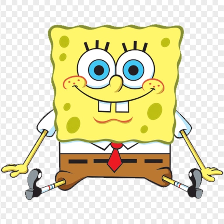 HD SpongeBob Sitting And Smiling Front View Character PNG | Citypng