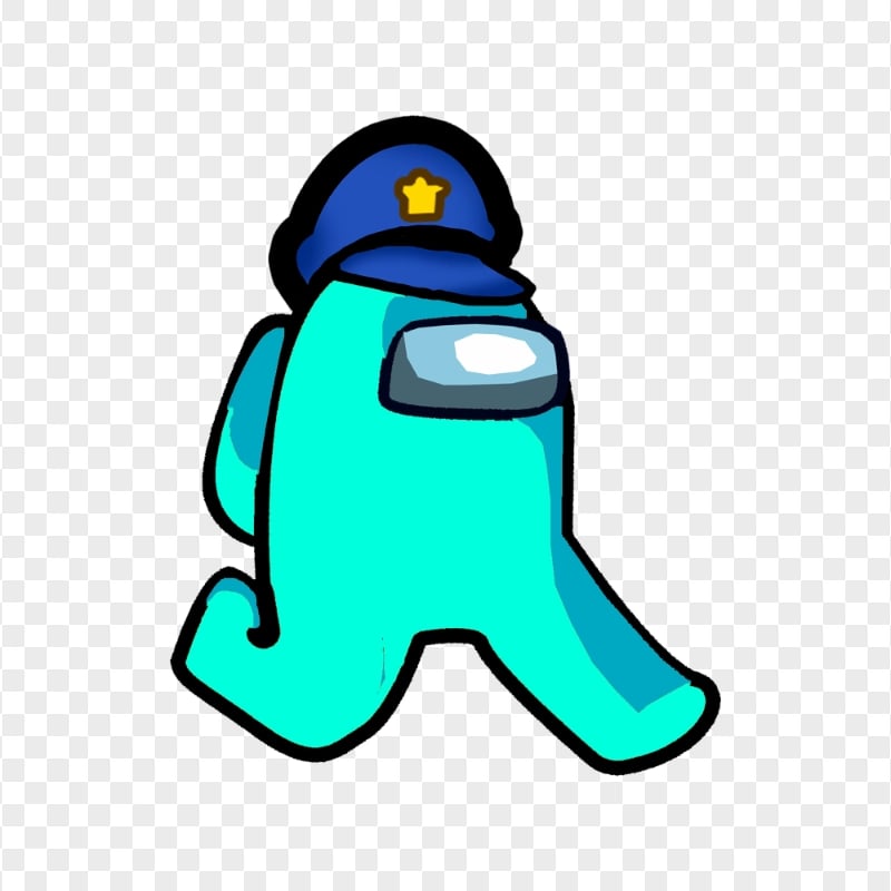 HD Cyan Among Us Character Walking With Police Hat PNG | Citypng