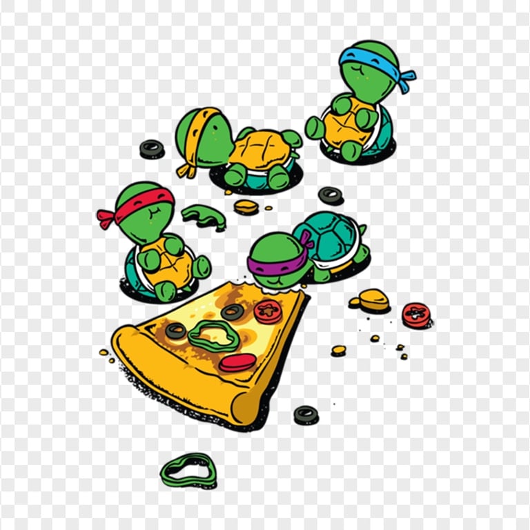 Cartoon Baby Turtle Ninja Eating a Pizza Slice FREE PNG | Citypng