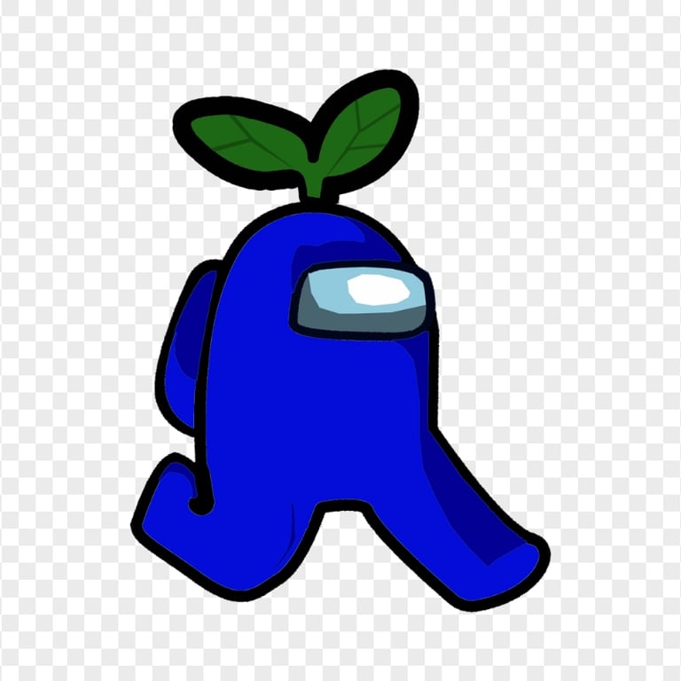 HD Dark Blue Among Us Character Walking With Leaf Hat PNG | Citypng