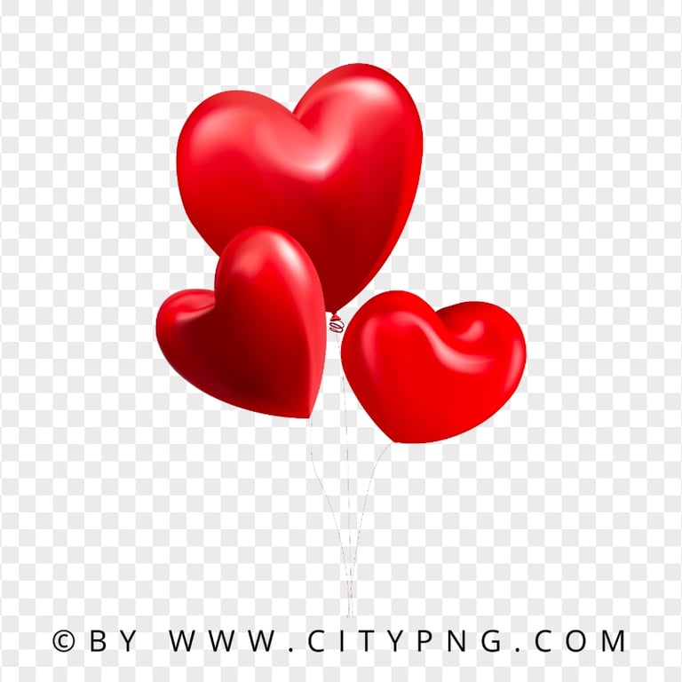 Romantic Red Flying Heart Balloons PNG | Citypng