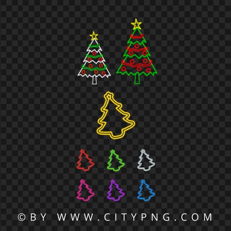 Collection Set Of Neon Colorful Christmas Tree HD PNG | Citypng