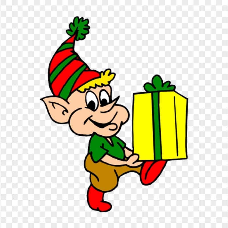 Cartoon Clipart Walking Elf Holding A Gift Box PNG | Citypng