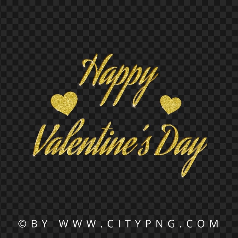 Happy Valentine's Day Gold Glitter Logo Text PNG | Citypng