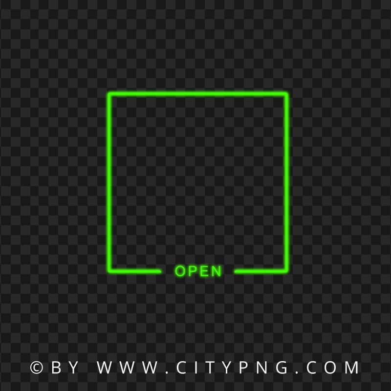 Green Neon Frame With Open Sign Image PNG | Citypng