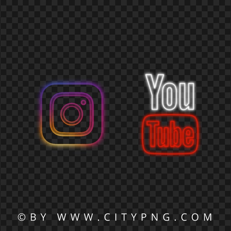 HD Youtube & Instagram Neon Logos Icons PNG | Citypng
