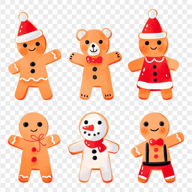 Cartoon Set Of Gingerbread Christmas Characters PNG | Citypng