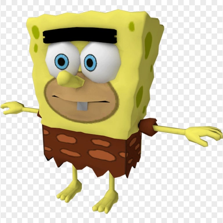 HD SpongeBob Cartoon Caveman Standing 3D Illustration PNG | Citypng