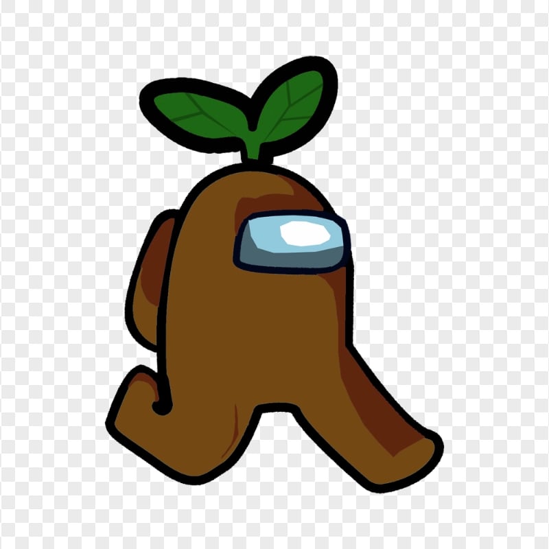HD Brown Among Us Character Walking With Leaf Hat PNG | Citypng