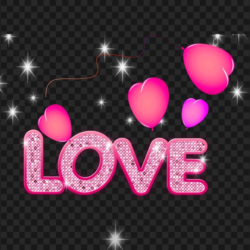 Pink Love Word With Balloons And Sparkle Stars | Citypng