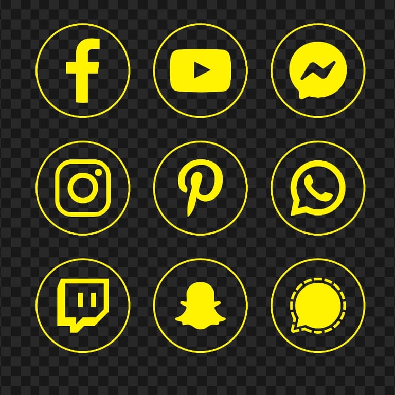 HD Social Media Yellow Outline Round Icons PNG | Citypng