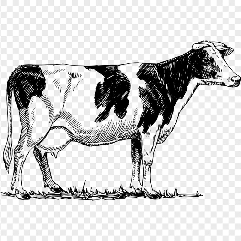 HD Black Cow Sketch Drawn PNG | Citypng