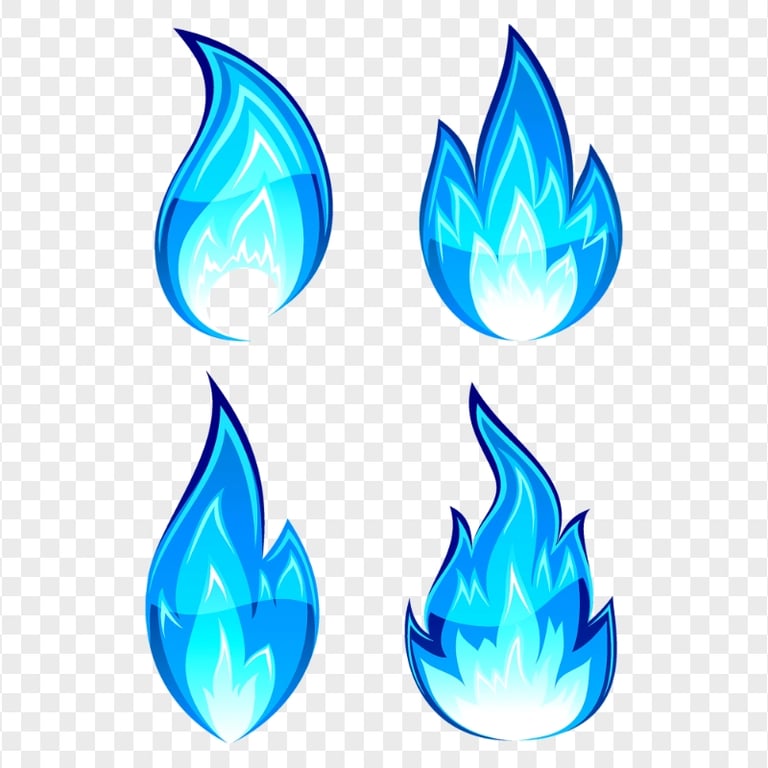Four Cartoon Blue Fire Flames Icons HD PNG | Citypng