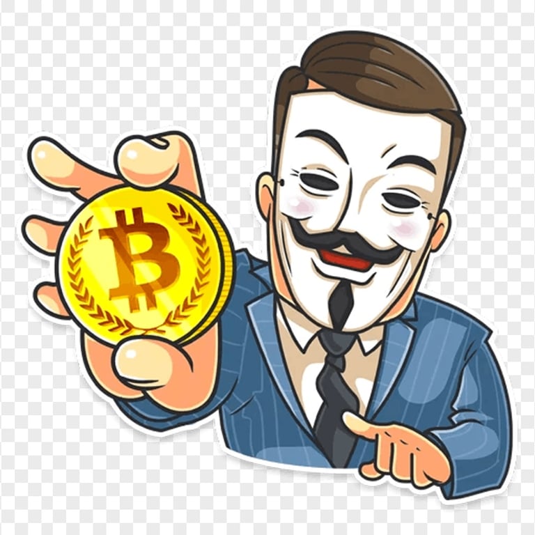 HD Cartoon Anonymous Man Hold Bitcoin BTC Coin PNG | Citypng
