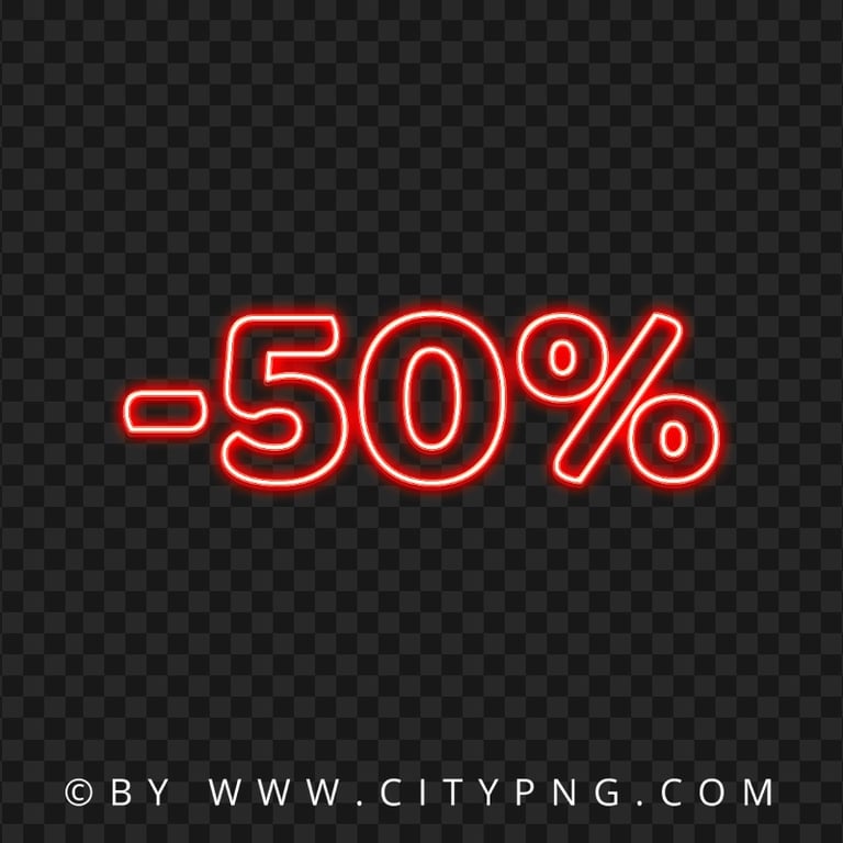 Red Neon 50 Percent Discount Sign Logo HD PNG | Citypng