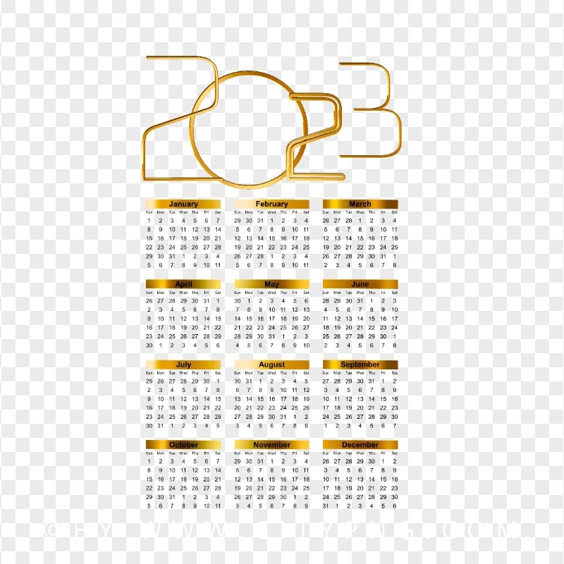 Calendar 2023 Gold Effect HD Transparent Background | Citypng