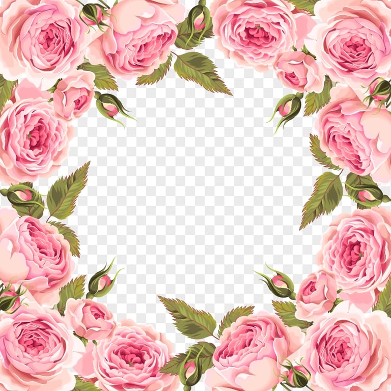 HD Realistic Pink Flowers Rose Wedding Frame PNG | Citypng