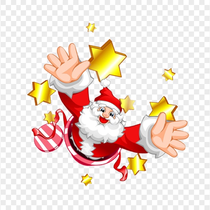 HD Happy Cartoon Santa Claus With Yellow Stars PNG | Citypng