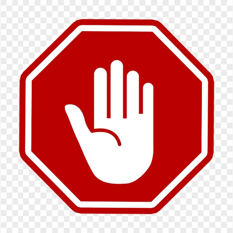 Vector White Hand Stop Silhouette On Red Stop Road Sign PNG | Citypng