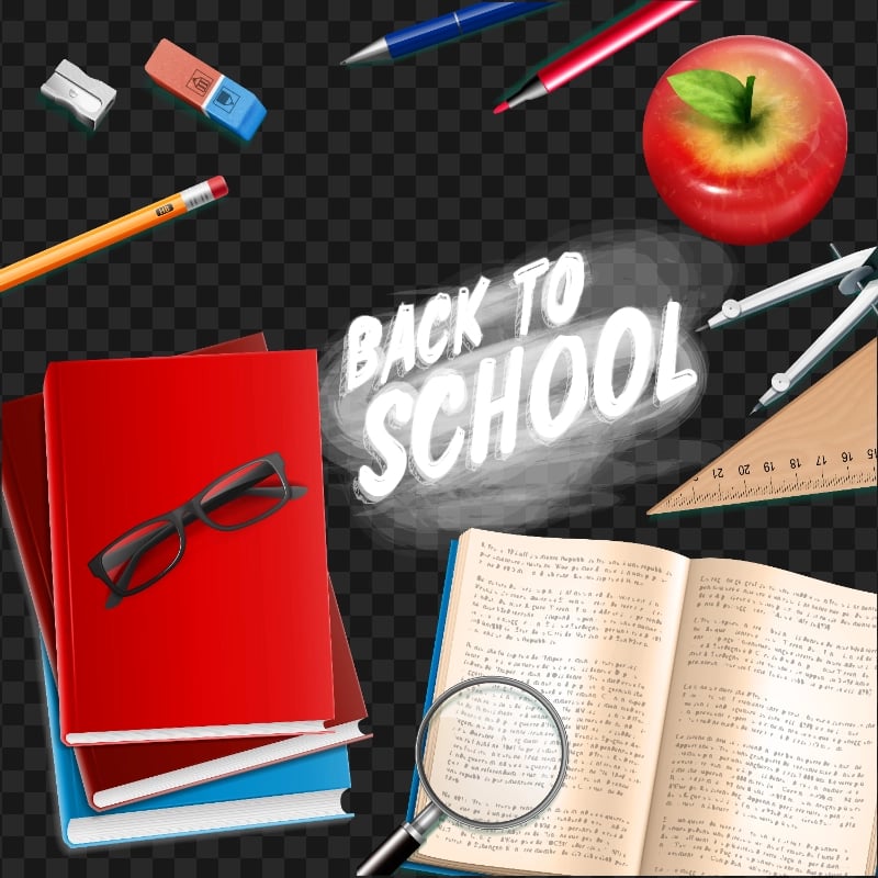 Transparent Back To School Supplies Illustration Top View | Citypng