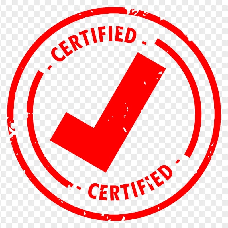 HD Red Round Certified Stamp With Check Mark Transparent PNG | Citypng