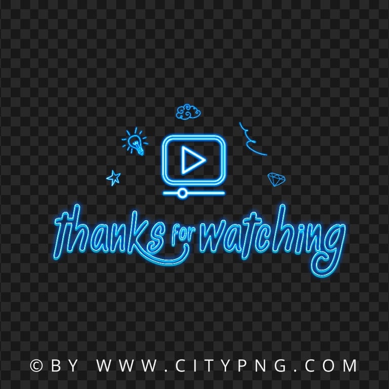 Blue Thanks For Watching Video Icon Neon Design PNG | Citypng