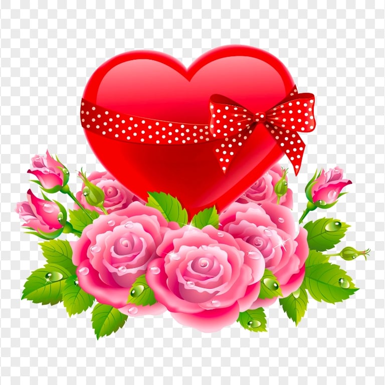 HD Vector Valentine's Day Heart With Pink Roses PNG | Citypng