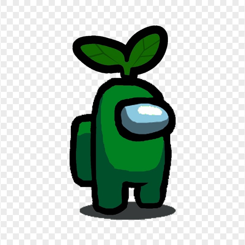 HD Green Among Us Character With Green Leaf Hat On Head PNG | Citypng