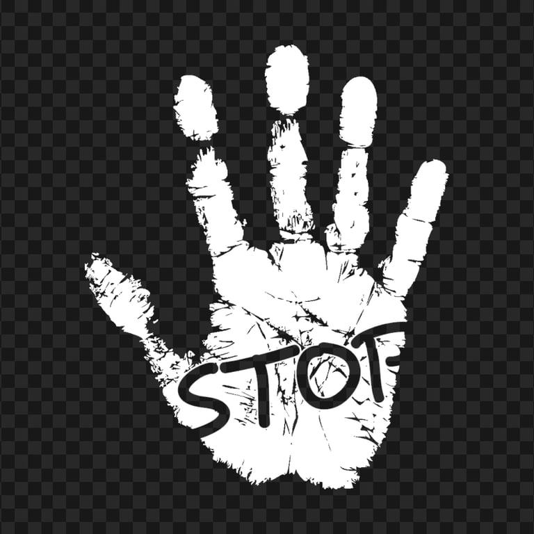 HD White Hand Print With Outline Stop Word PNG | Citypng