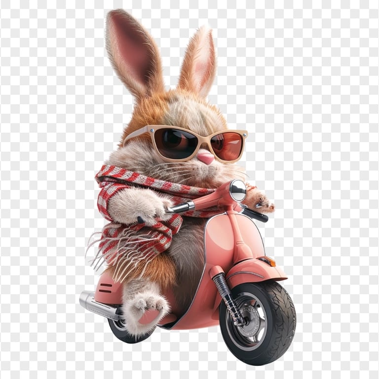HD Fluffy Easter Rabbit Riding Scooter PNG | Citypng