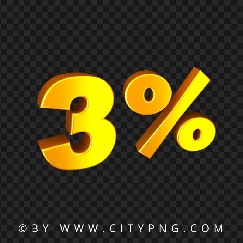 3% Three Percent Yellow Orange Text PNG | Citypng