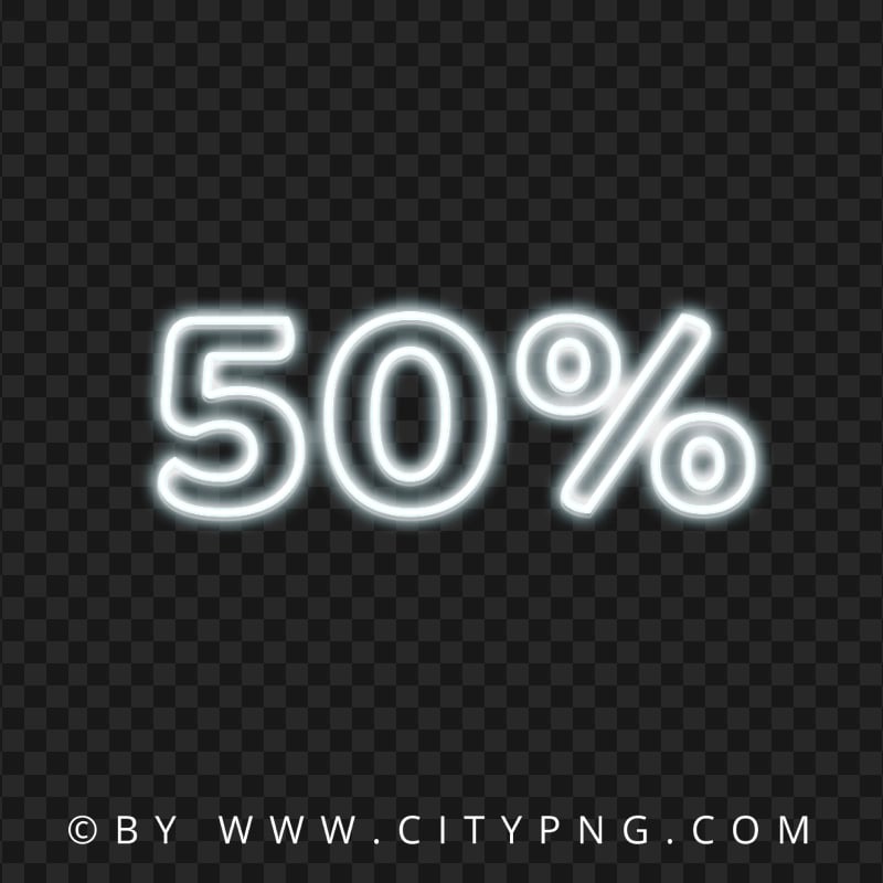 HD 50% Percent Glowing White Neon PNG | Citypng