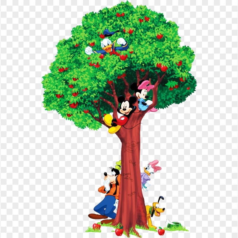 Mickey Mouse Characters With Tree Illustration PNG | Citypng