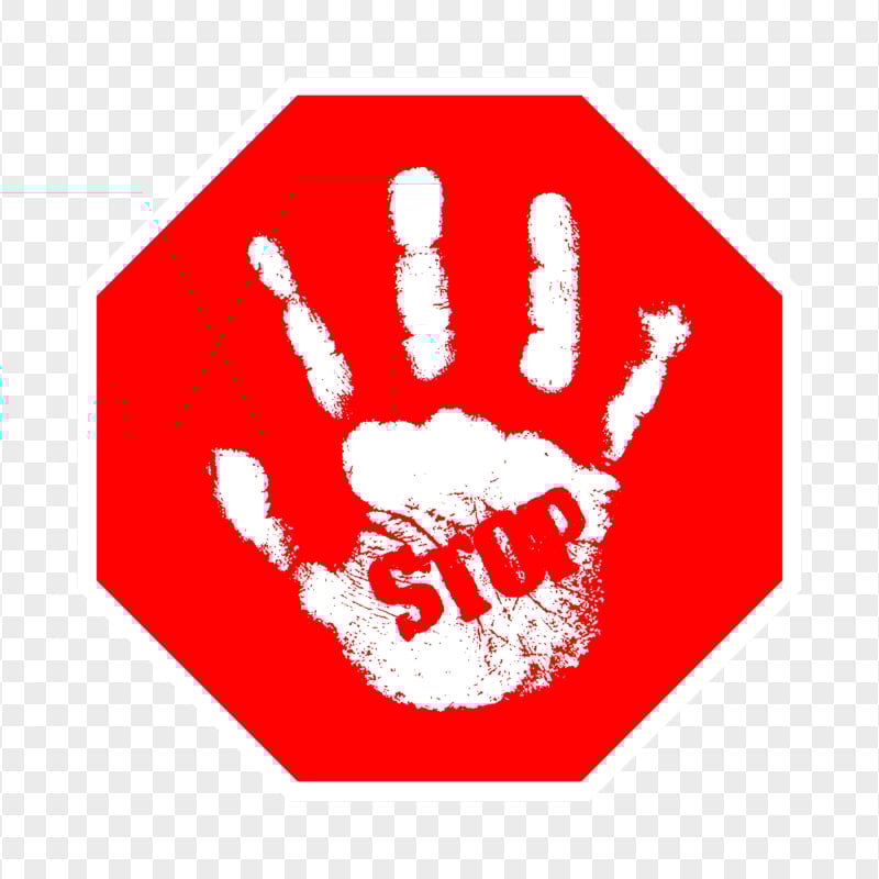 HD White Hand Print With Stop Word On Red Sign PNG | Citypng