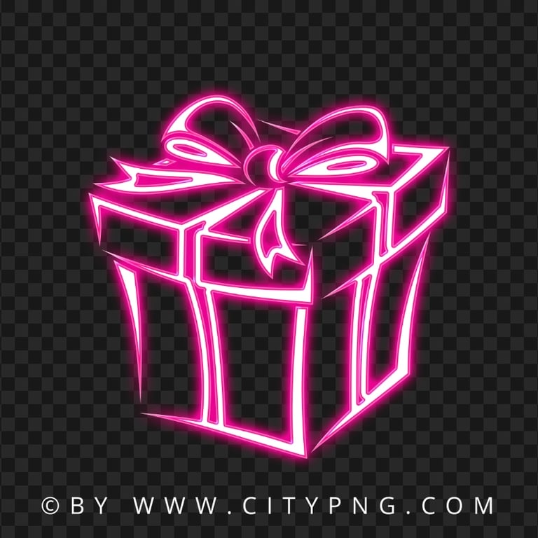 HD Glowing Pink Neon Gift Box PNG | Citypng