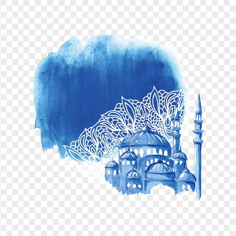 Blue Watercolor Mosque Islamic Background | Citypng