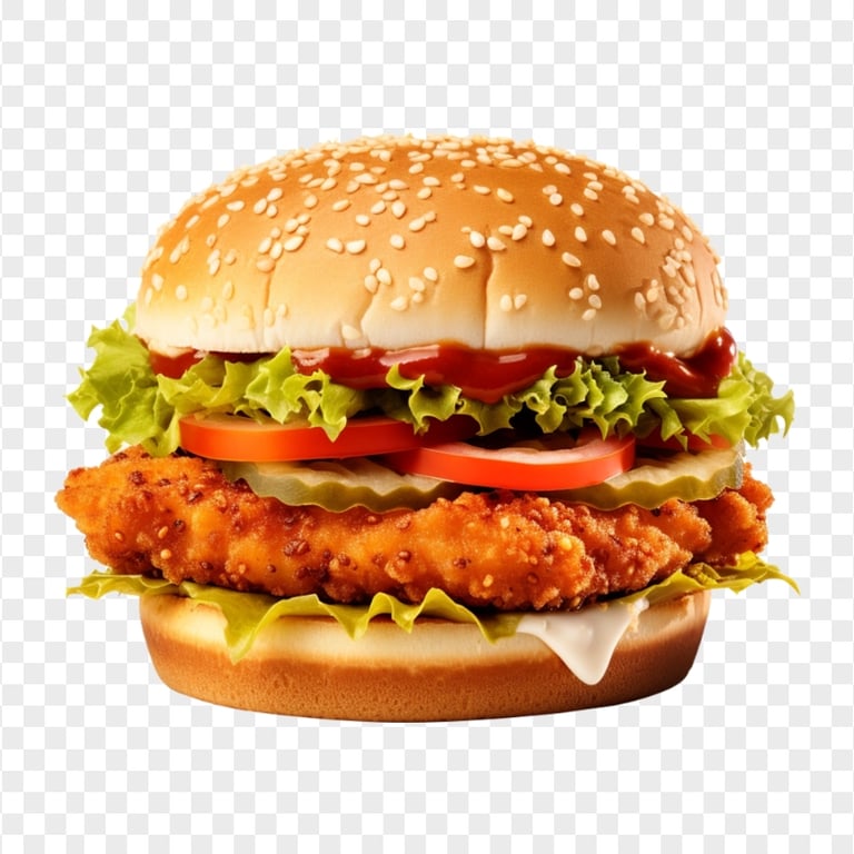 Crispy Chicken Burger with Lettuce HD Transparent Background | Citypng