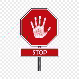 HD Red Stop Hand Print Sign PNG | Citypng