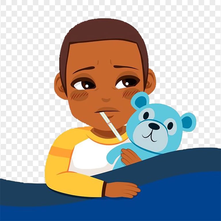 Cartoon Sick Boy In Bed Has Fever With Thermometer | Citypng