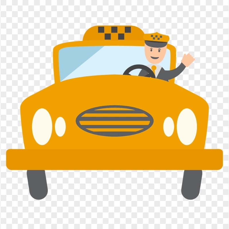 HD Vector Cartoon Cab Taxi Driver Driving His Car PNG | Citypng