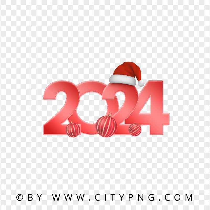 Red 2024 Design With Santa Hat And Balls Holidays PNG HD | Citypng